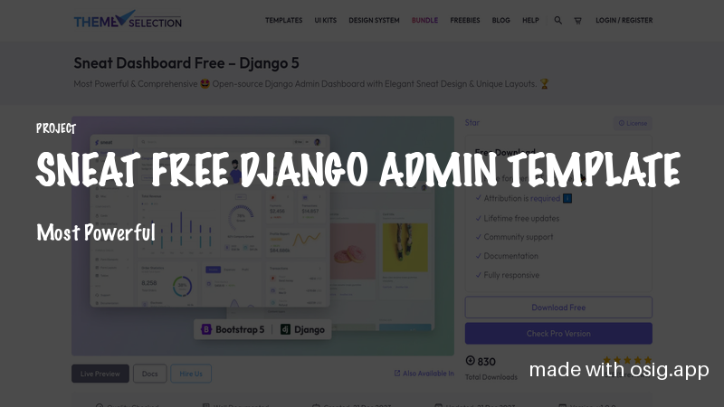 Sneat Free Django Admin Template Is Built With Django